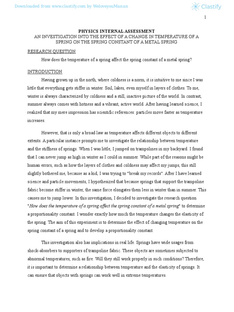 An Investigation Into The Effect of A Change in Temperature of A Spring ...