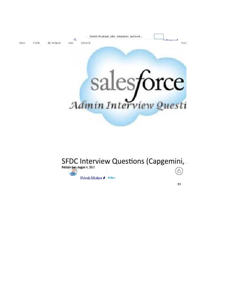SFDC Interview Questions Capgemini Accenture Deloittetcspdf Compress | PDF | Linked In | Cloud ...