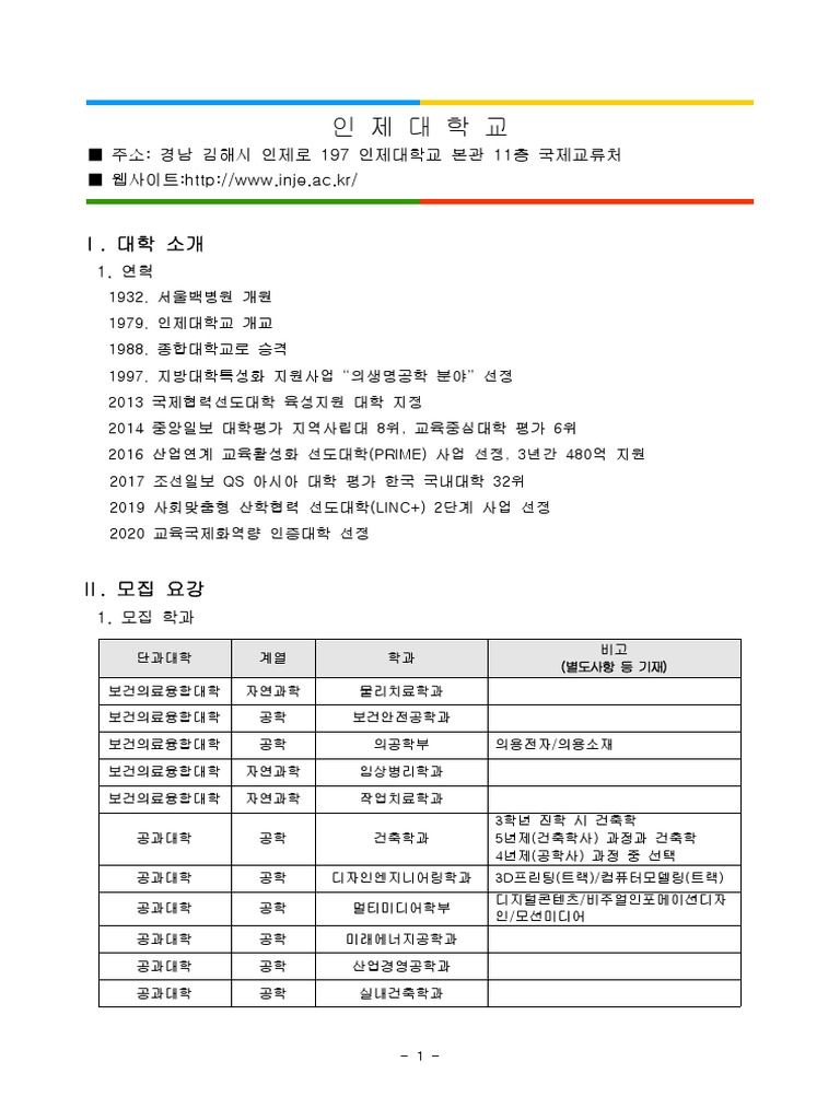 (Inje-U) Overview of University | PDF
