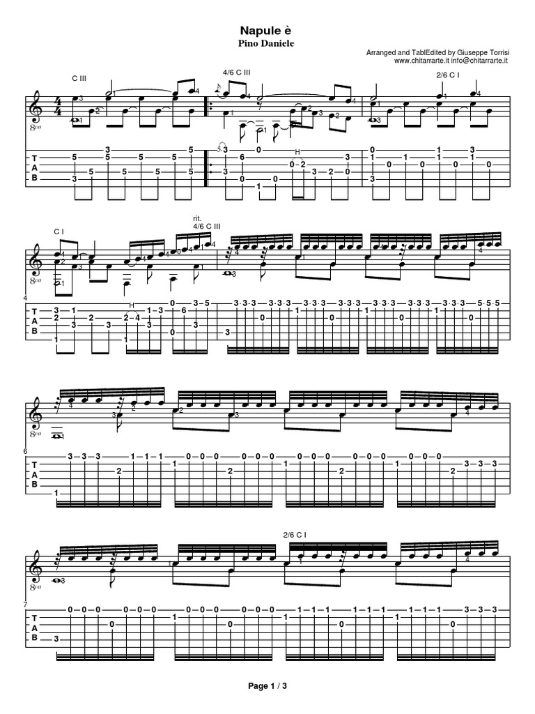 Napule è - Chords and Tablature | PDF