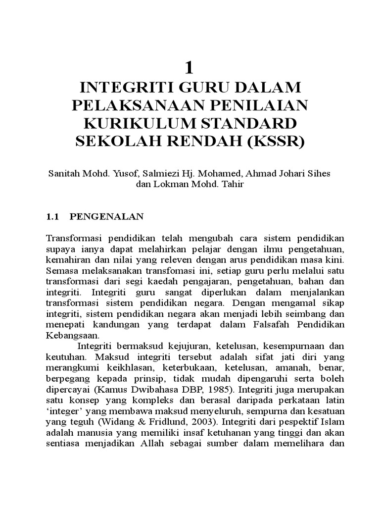 Integriti Guru Dalam Pelaksanaan KSSR | PDF | Sains & Matematika