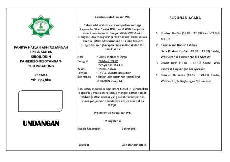 Undangan Haflah Akhirussanah TPQ Sirojuddin | PDF