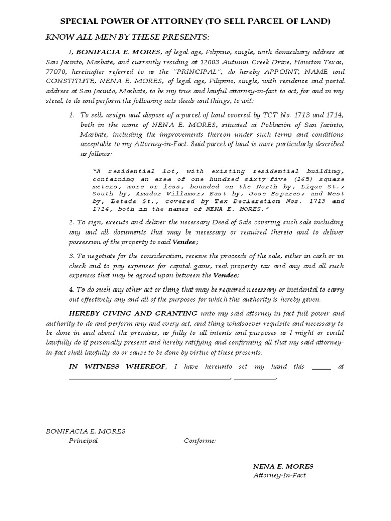 Special Power of Attorney To Sell | Download Free PDF | Power Of ...