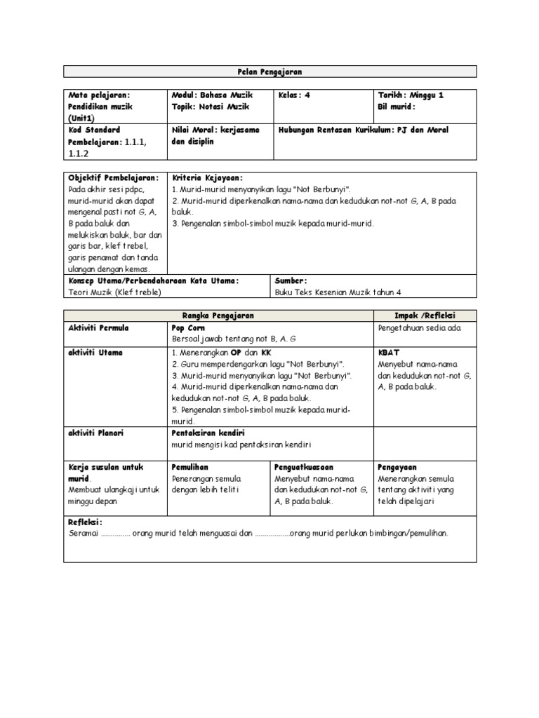 RPH MUZIK TAHUN 4 2020 SKBM | PDF