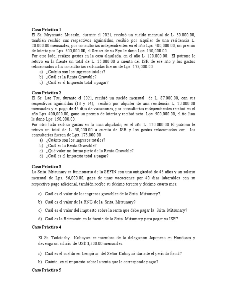 Ejercicios de Practica ISR AGE 378 A | PDF | Impuesto sobre la renta | Salario