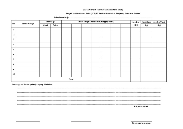 Absensi Tukang Harian | PDF