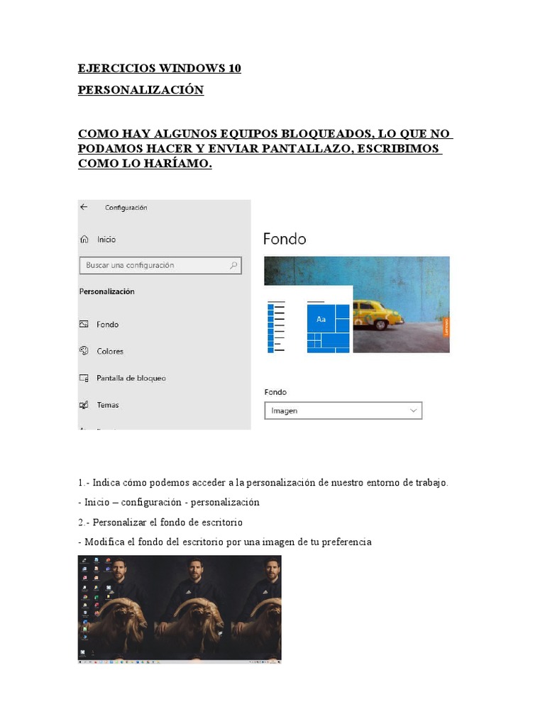 EJERCICIOS WINDOWS 10 Personalizacion | PDF