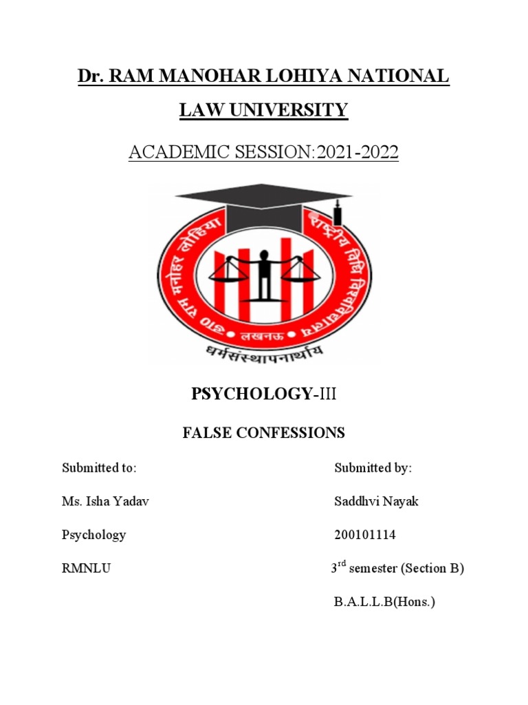 Psychology Project | PDF | Confession (Law) | Law