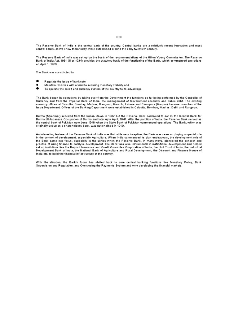 History of RBI | PDF | Reserve Bank Of India | Banks