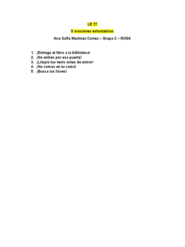 LE T7 5 Oraciones Exhortativas | PDF