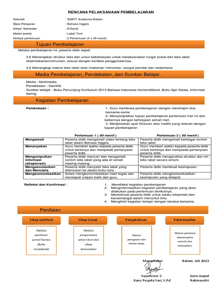 RPP 1 LABEL TEXT Kelas 9 Ok | PDF