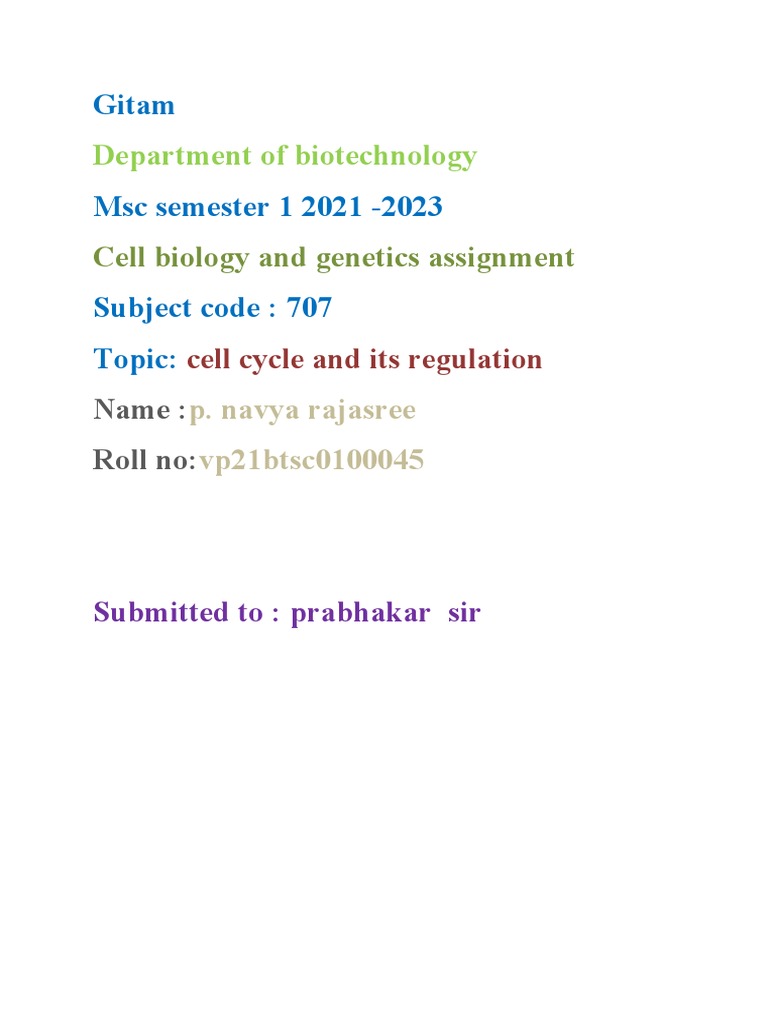 Cell Bio Assignment | PDF | Cell Cycle | Mitosis