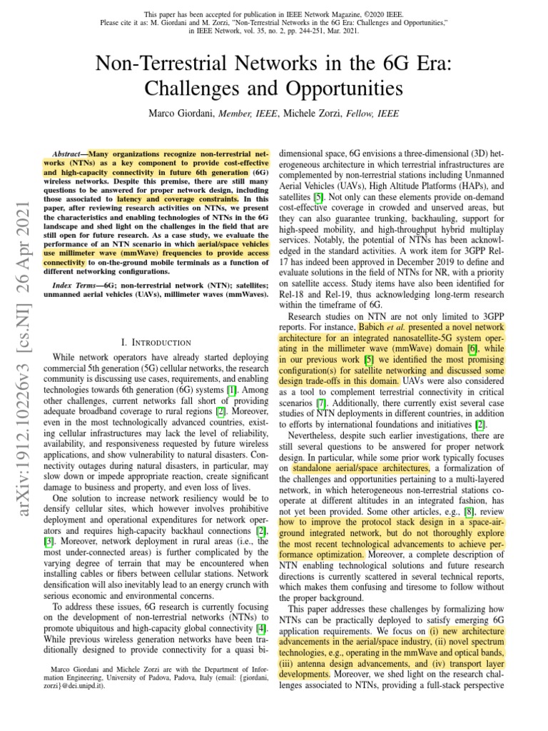 Non Terrestrial Networks In The 6g Era Download Free Pdf Computer Network Transmission