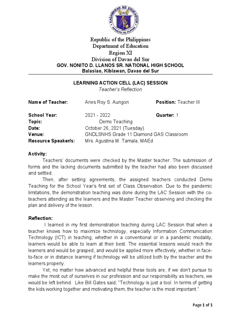 LAC Session Reflection | PDF LAC Session Reflection | PDF