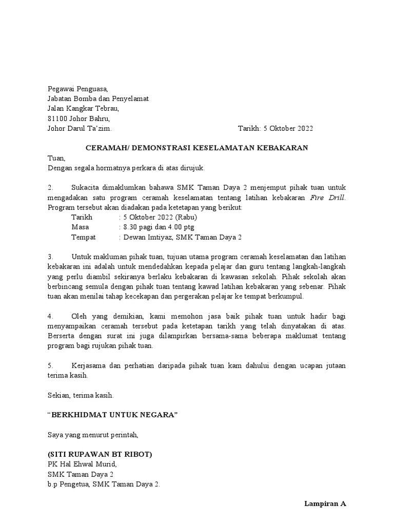 Surat Permohonan Latihan Kebakaran | PDF | Sains & Matematika ...