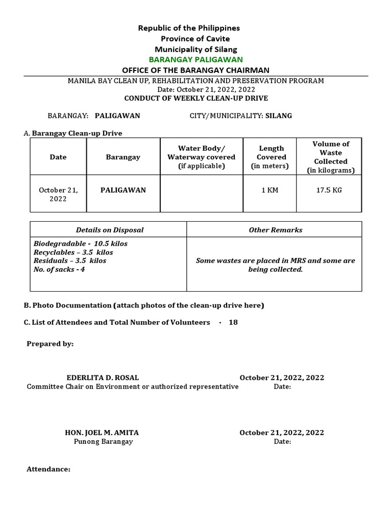 CLEAN UP DRIVE | PDF | Kilogram | Determinants Of Health