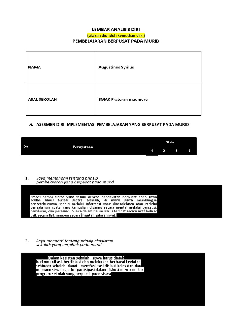 Lembar Kerja 1. Analisis Diri SP | PDF