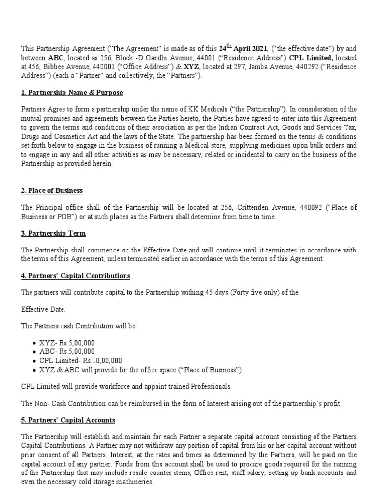 Partnership Agreement - Sample - Taxguru - in | PDF | Liquidation ...
