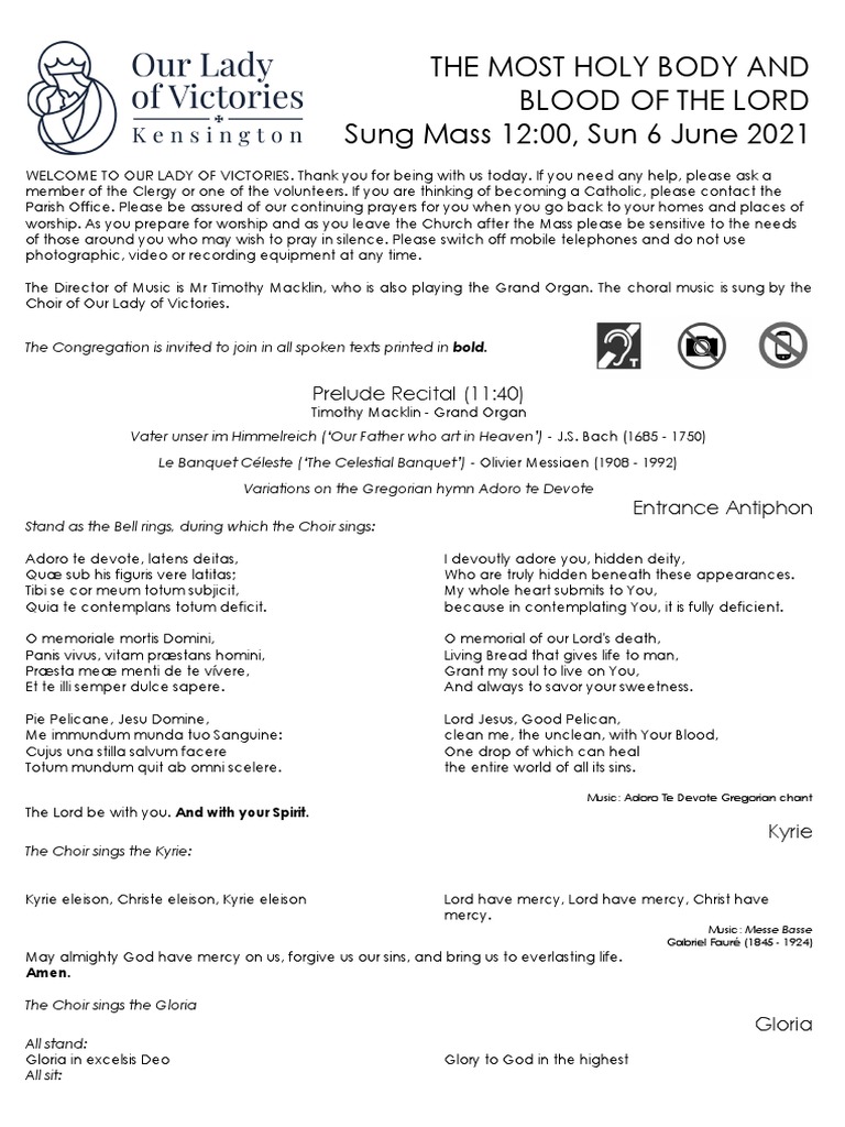A Sung Mass Celebrating the Most Holy Body and Blood of the Lord | PDF ...