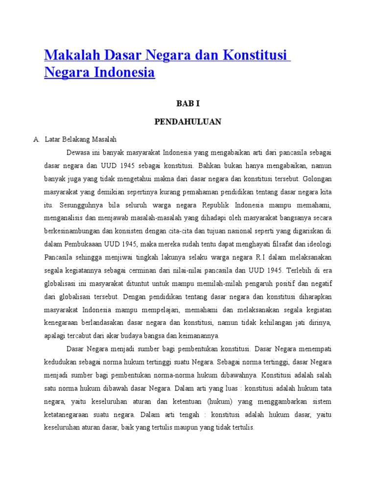 Makalah Dasar Negara Dan Konstitusi Negara Indonesia | PDF