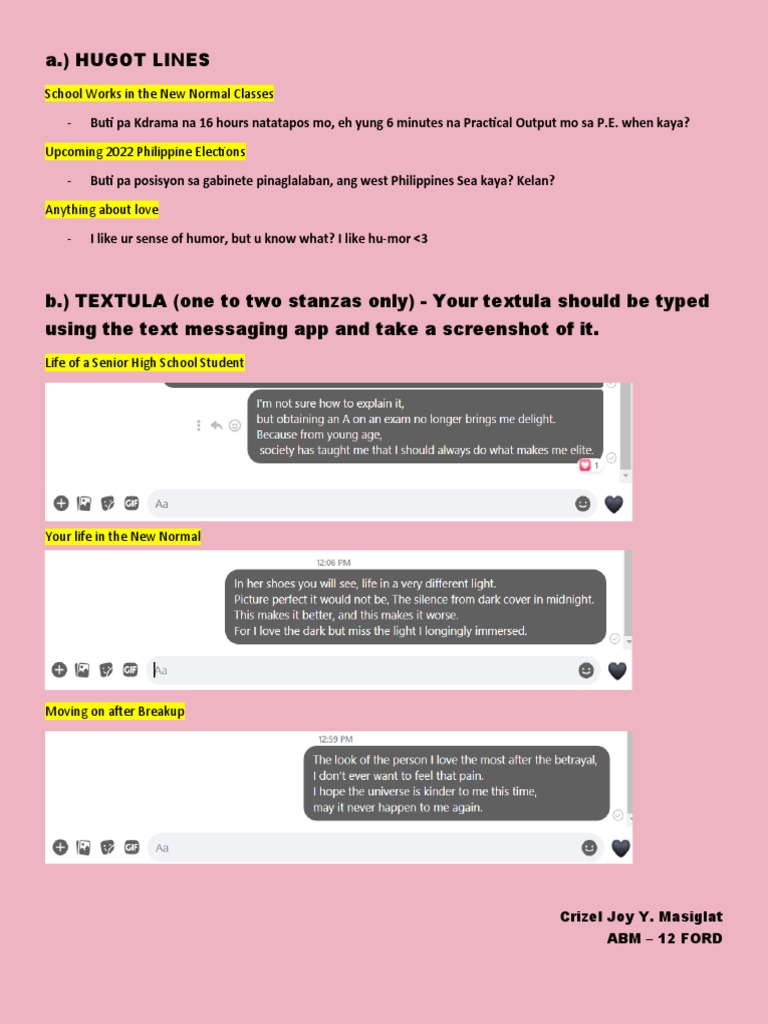 Activity 3 - Hugot Lines and Textula | PDF