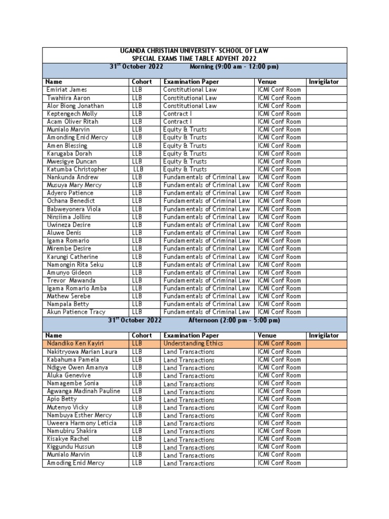 Time Table For Special Exams-2022 - Main Campus | PDF | Jurisprudence ...
