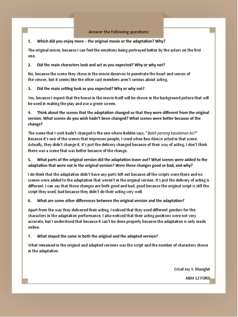 Activity 5 - Literary Adaptation | PDF