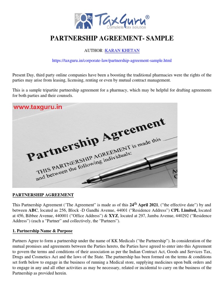Pharmacy Partnership Agreement Sample | PDF | Liquidation | Partnership