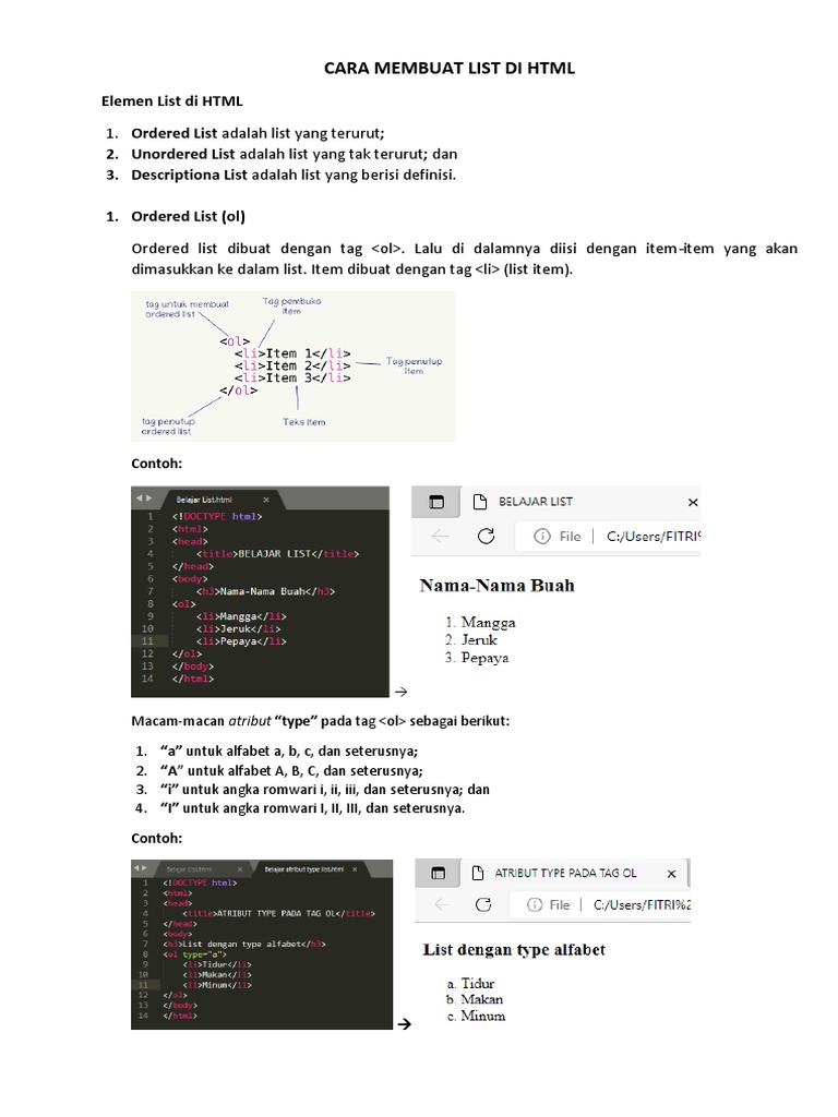 Cara Membuat List Di HTML | PDF