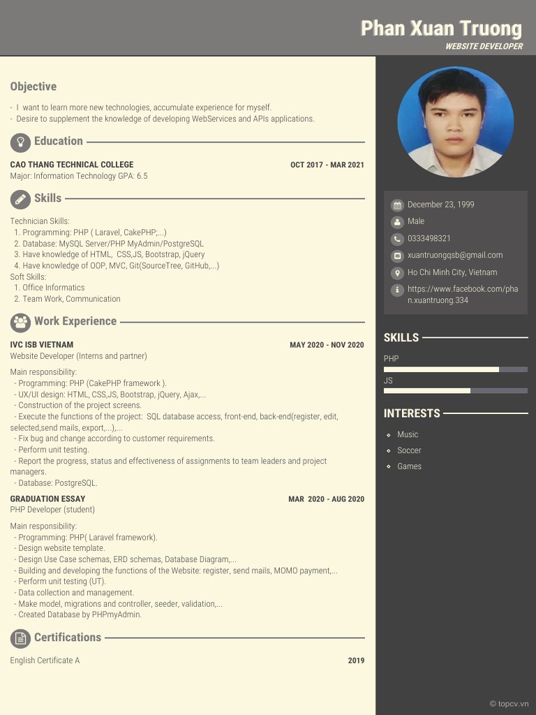 Phan Xuan Truong CV | PDF | Databases | Php
