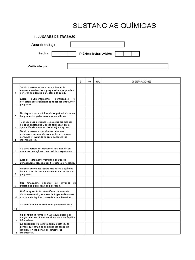 Check List Sustancias Quimicas | PDF | Residuos | Materiales