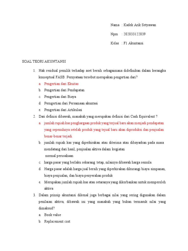 Kadek Arik Setyawan (202033122039) Soal Teori Akuntansi | PDF