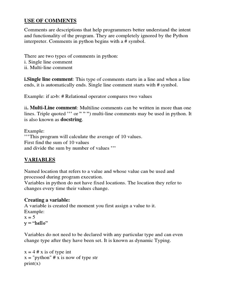 Comment Variable And Data Types Pdf Variable Computer Science Data Type