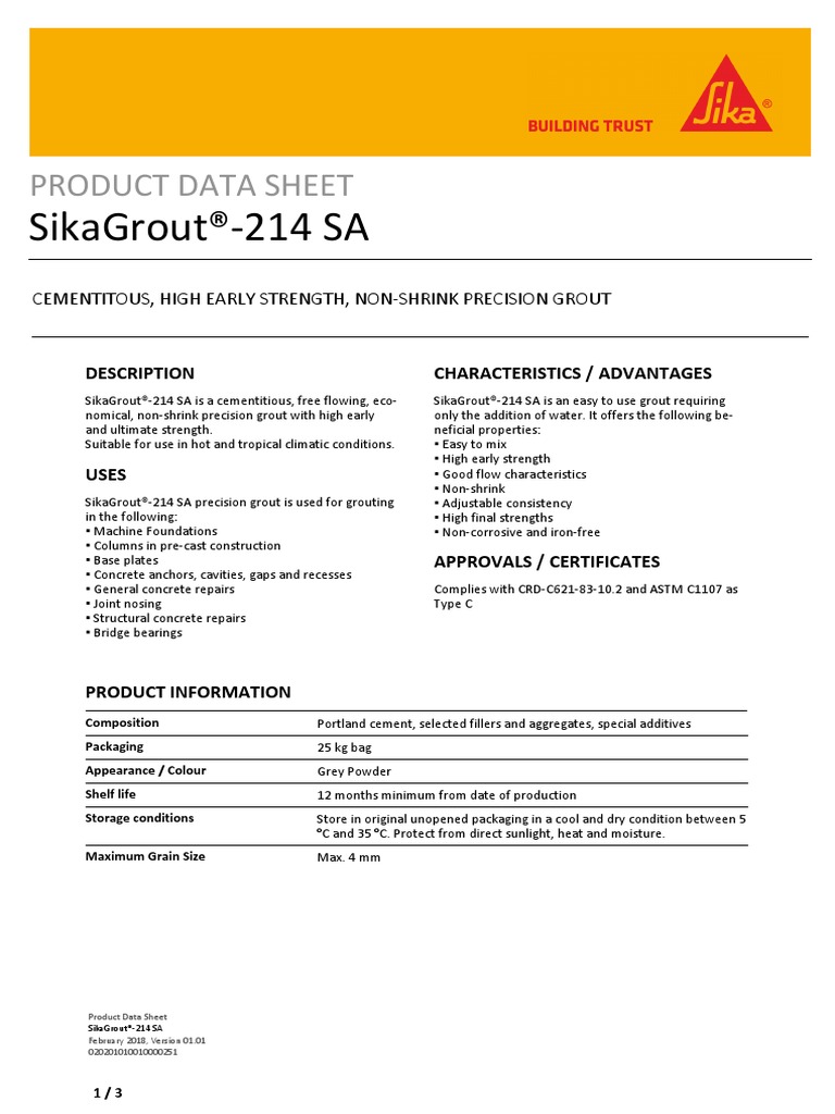 Sikagrout - 214 Sa | PDF | Concrete | Rust