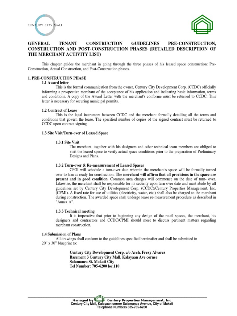General Tenant Construction Guidelines | PDF | Lease | Fire Safety