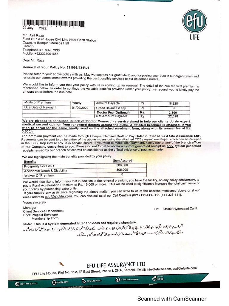 Efu Insurance Bill | PDF