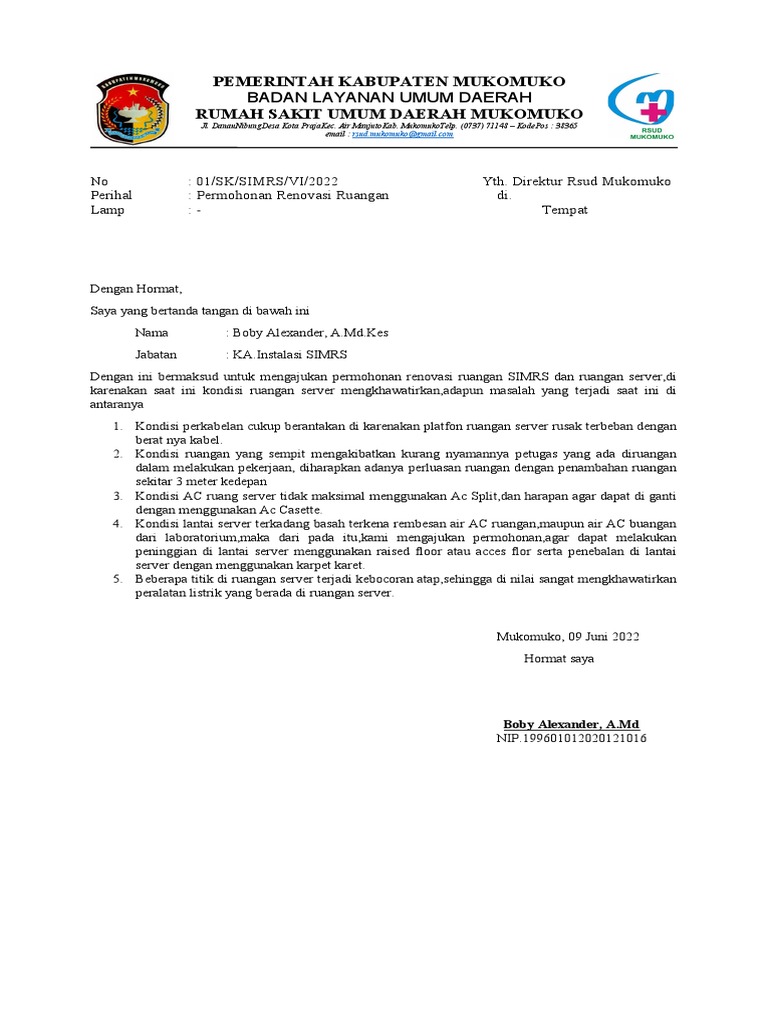 Permohonan Renovasi Ruangan SIMRS | PDF