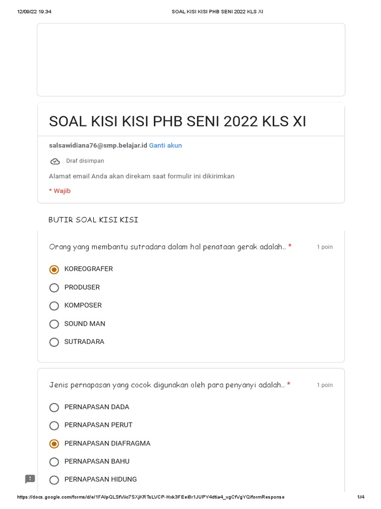 KISI KISI PHB SENI 2022 | PDF