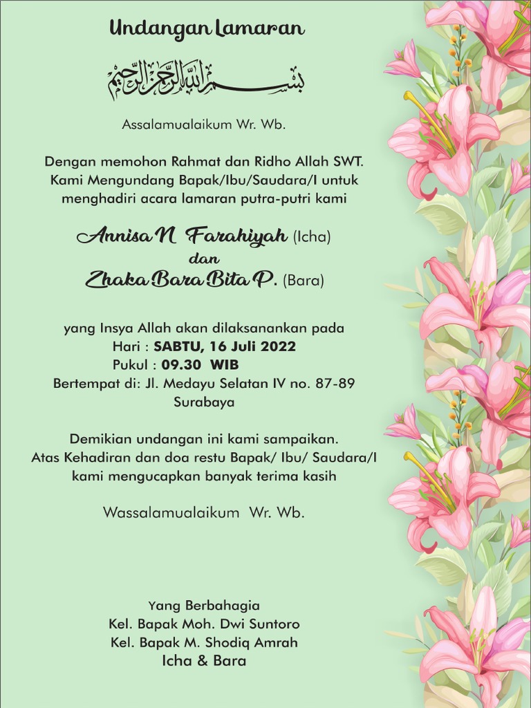 Undangan Lamaran - Icha&Bara | PDF
