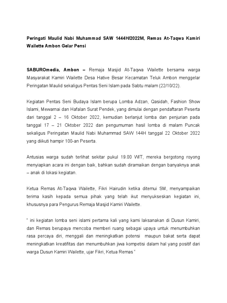 Pers Rilis Remas Kamiri Wailette Ambon | PDF | Perjalanan