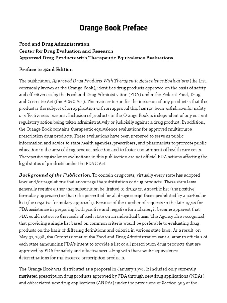Orange Book Preface - FDA | PDF | Food And Drug Administration ...