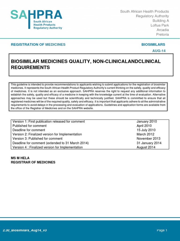 Sahpra Biosimilars Medicines Guidance | Download Free PDF ...