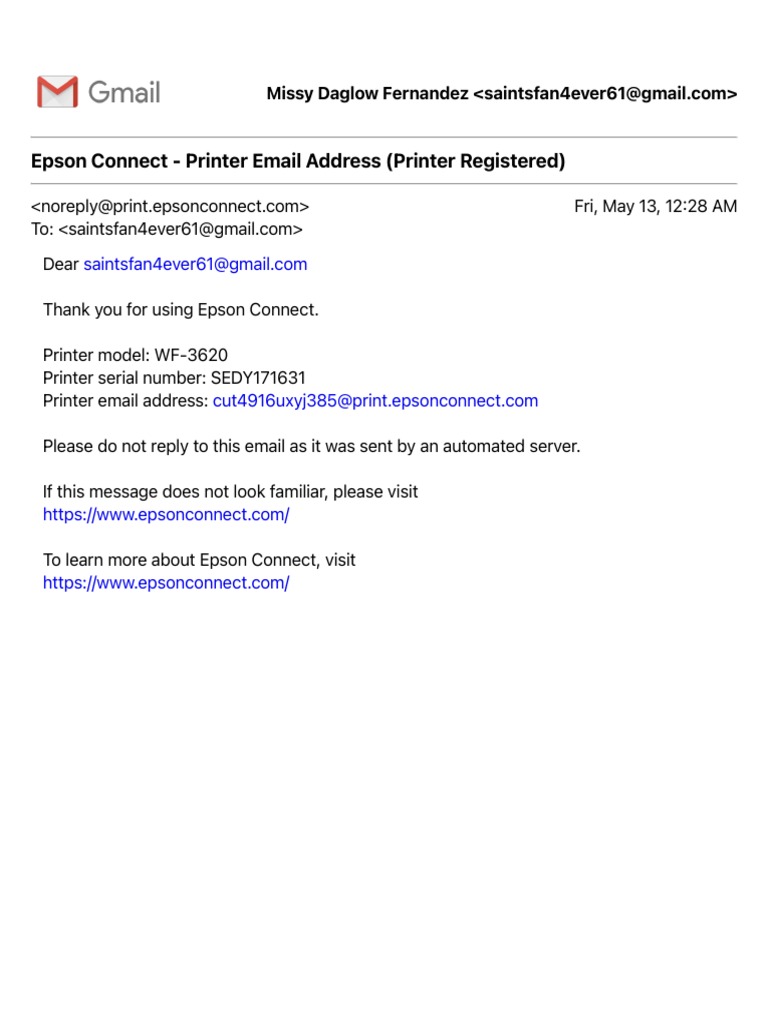 Epson Connect - Printer Email Address (Printer Registered) | PDF