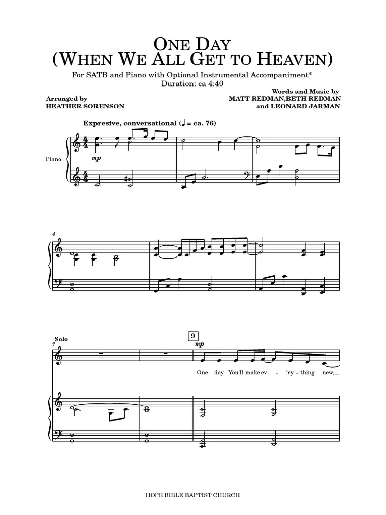 One Day | PDF | Choral Music | Singing