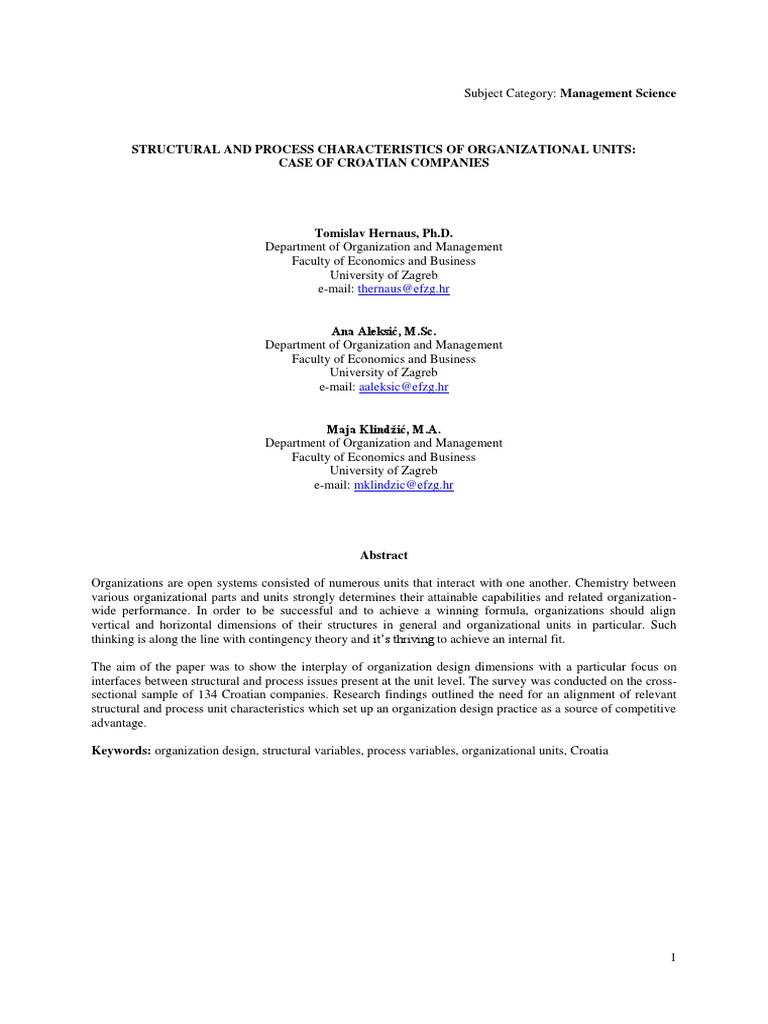Structural and Process Dimensions of Org | PDF | Statistics | Business ...