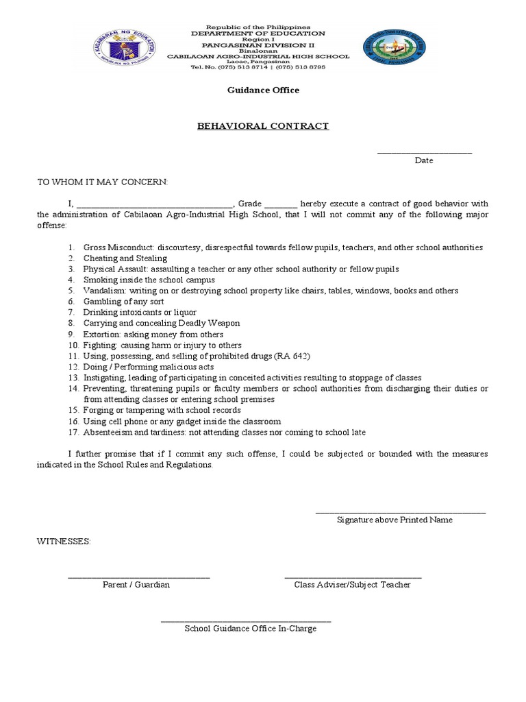 Behavioral Contract | PDF | Crimes | Crime & Violence