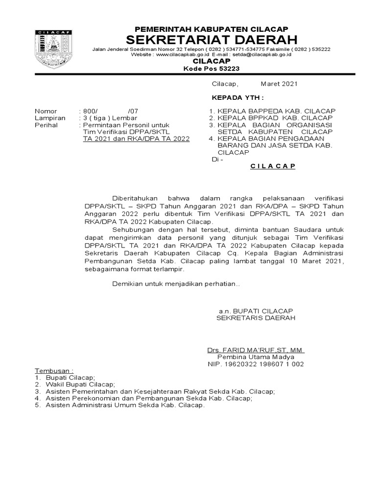 Surat Ke BAPPEDA, BPPKAD | PDF