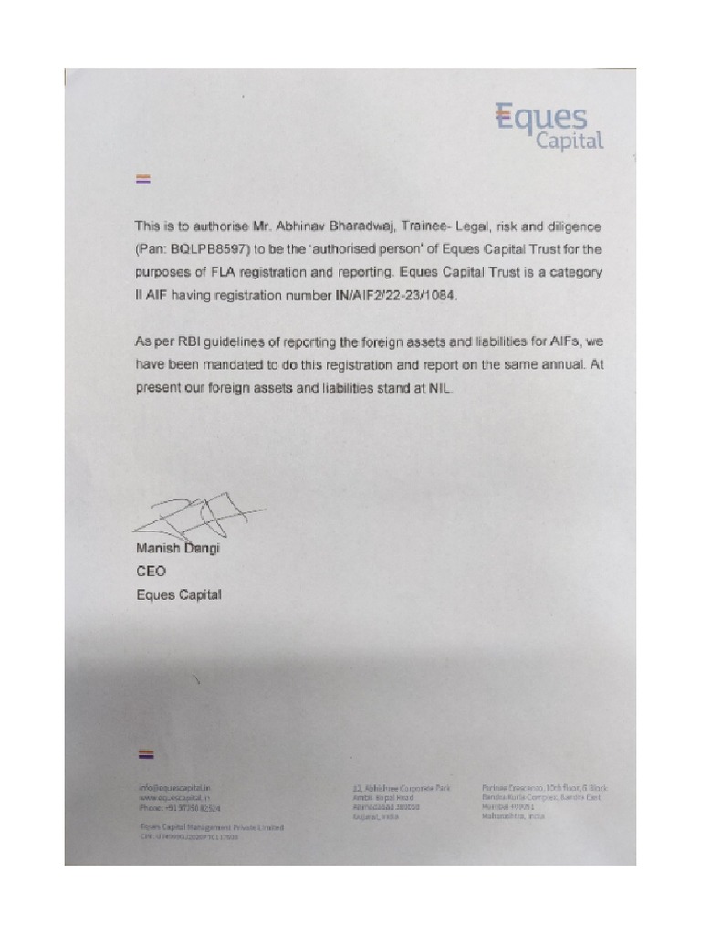 FLA Authorisation Letter | PDF