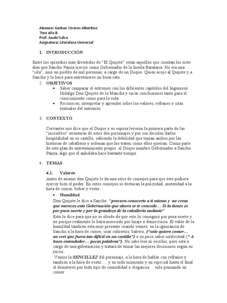 Interpretación Sancho en La Insula | PDF | Don Quijote