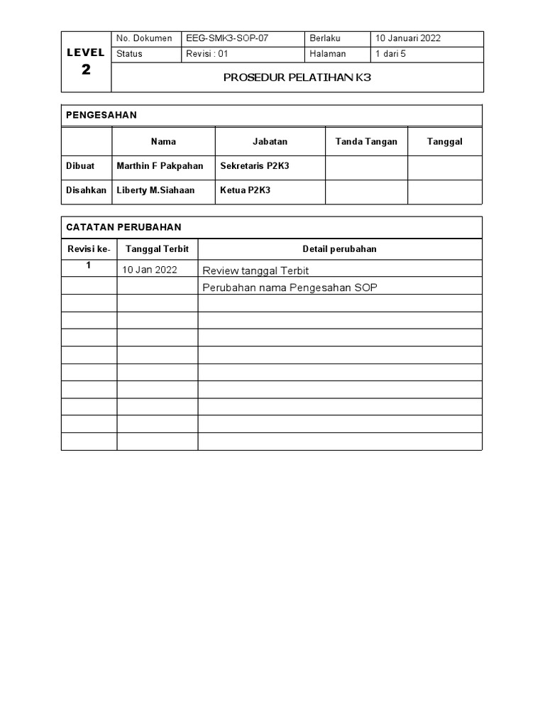 Eeg-Smk3-Sop-07 Pelatihan K3 | PDF | Karier & Perkembangan | Bisnis